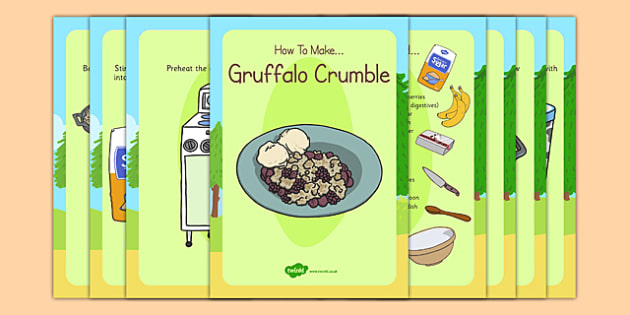 Gruffalo Crumble Recipe Cards - gruffalo, crumble, recipe, cards