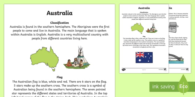 Australia Information Report Writing Sample - Literacy