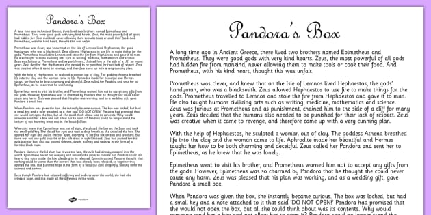 Pandoras Box Ancient Greek Myth Story Print Out - ancient greece
