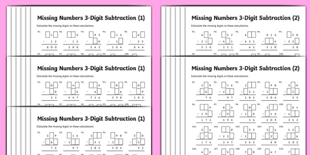 Subtraction 3 Digit Missing Numbers Differentiated Activity Subtraction 3 Digit Missing Numbers Differentiated Activity