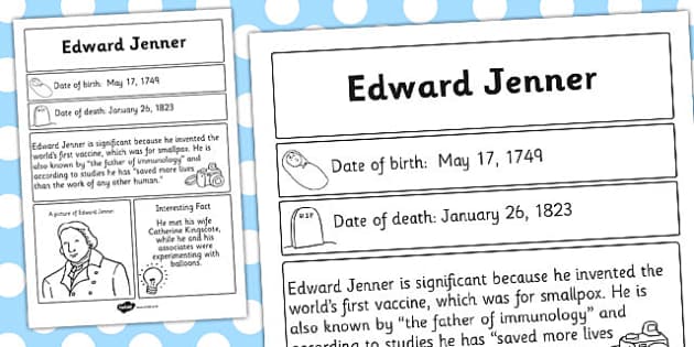 Edward Jenner Significant Individual Fact Sheet - fact, sheet
