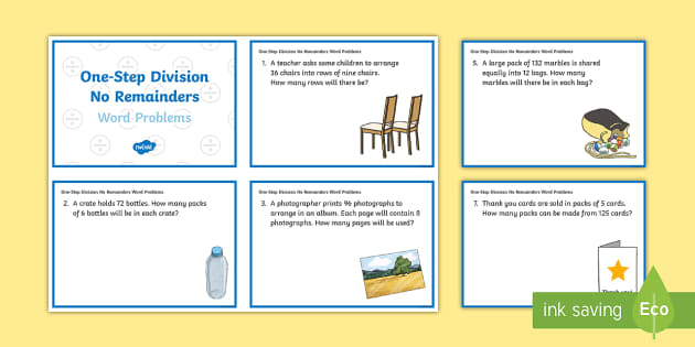 KS2 One Step Division No Remainders Word Problems Maths