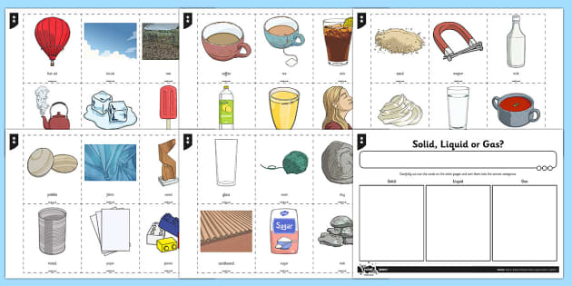 Solids Liquids Gases Sorting Activity Solids Liquids And