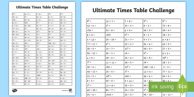 UKS2 Ultimate Times Tables Challenge Activity Sheet - KS2, UKS2 UKS2 Ultimate Times Tables Challenge Activity Sheet - KS2, UKS2