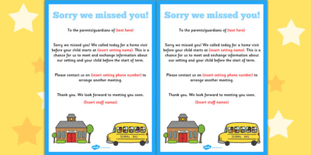 Home Visit Sorry We Missed You Editable Notes - editable notes