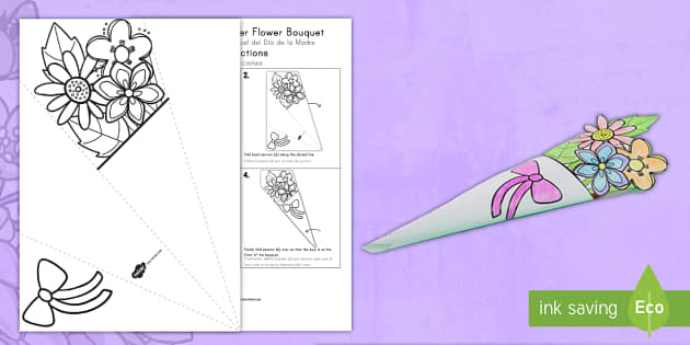 Mothers Day Paper Flower Bouquet Coloring Activity US