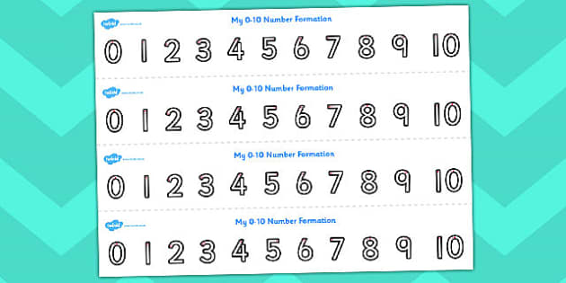 Number Formation Strips 0 to 10 - counting, numeracy, maths