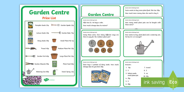 Garden Centre Maths Challenge Cards KS2 - garden centre role