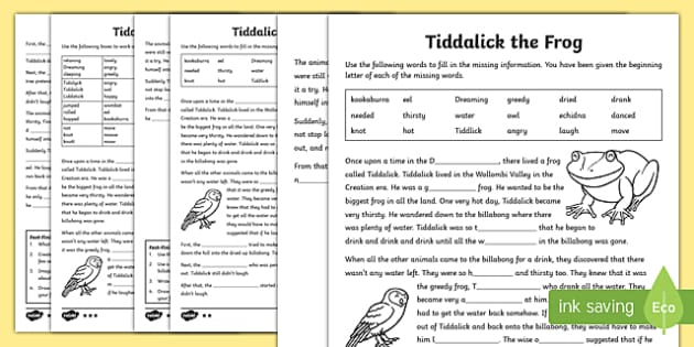 Tiddalick the Frog Differentiated Activity Sheets