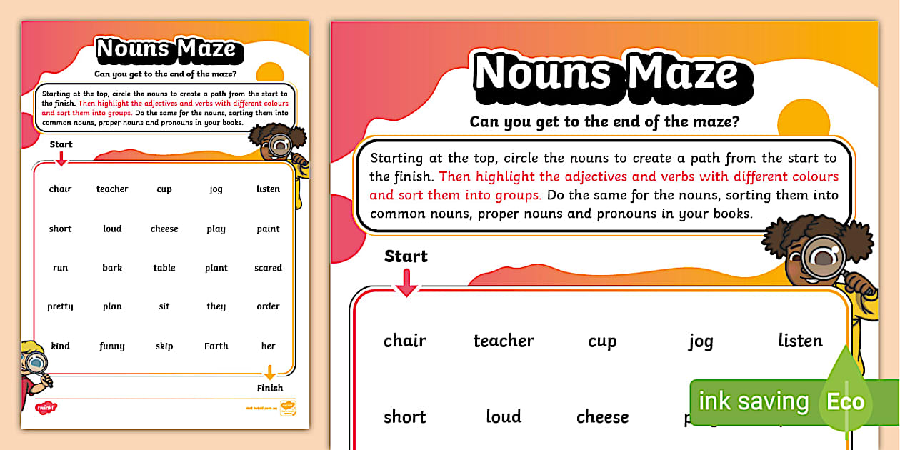 Nouns Maze Profesor Hizo Twinkl