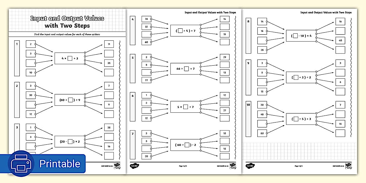 Input And Output Values With Two Steps Activity Sheet
