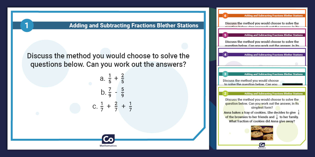 Adding And Subtracting Fractions Blether Stations Twinkl