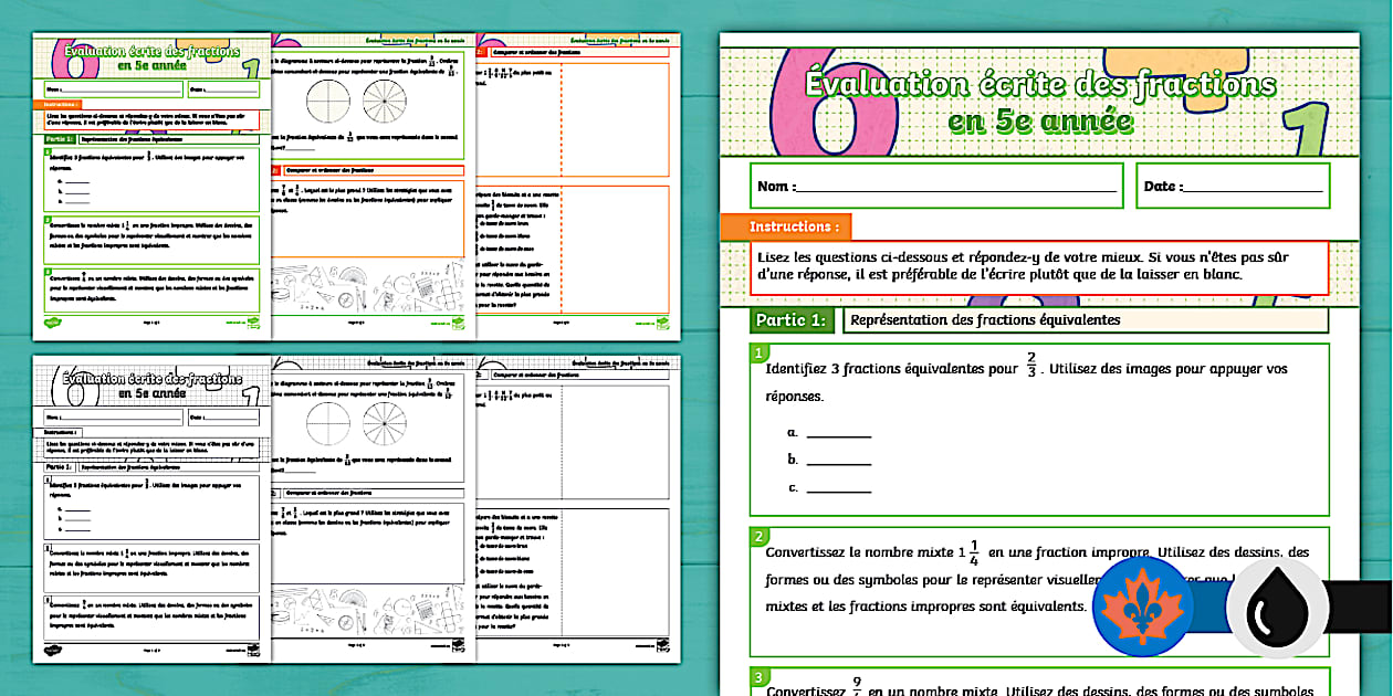 NEW Grade 5 Fractions Written Evaluation French Twinkl