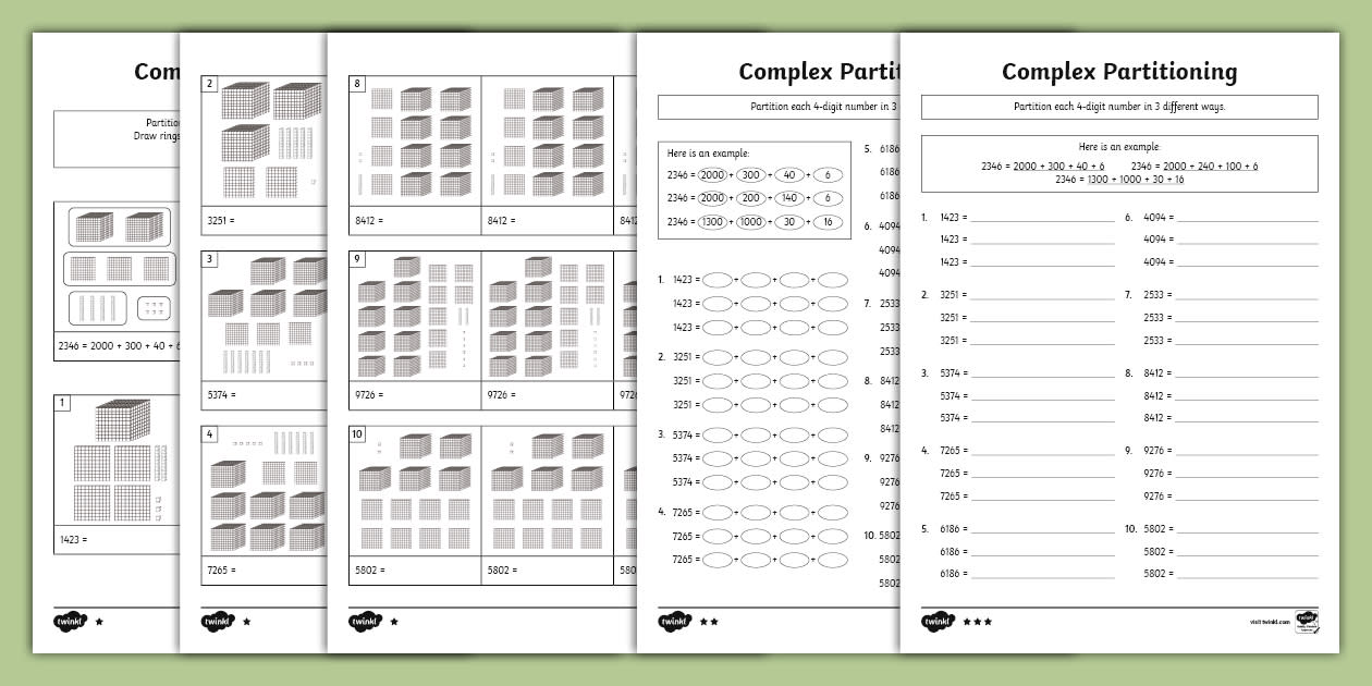 4 Digit Number Complex Partitioning Differentiated Worksheets