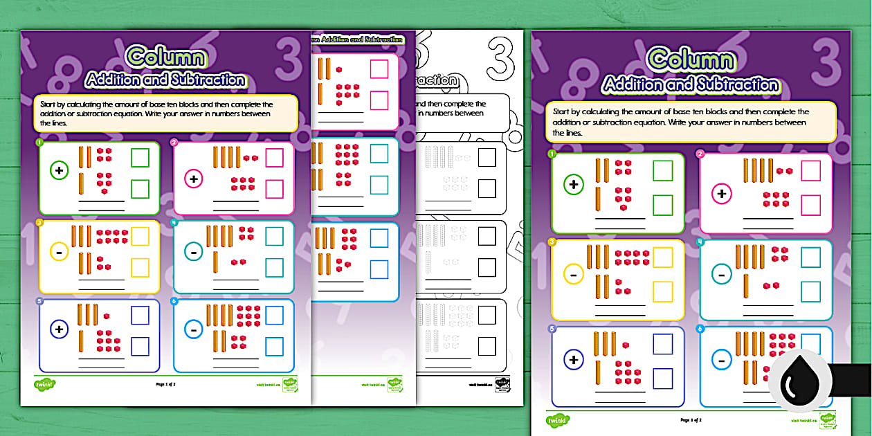Digit Column Addition And Subtraction With Base Ten Blocks