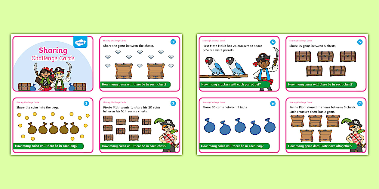 Year Sharing Into Equal Groups Maths Challenge Cards