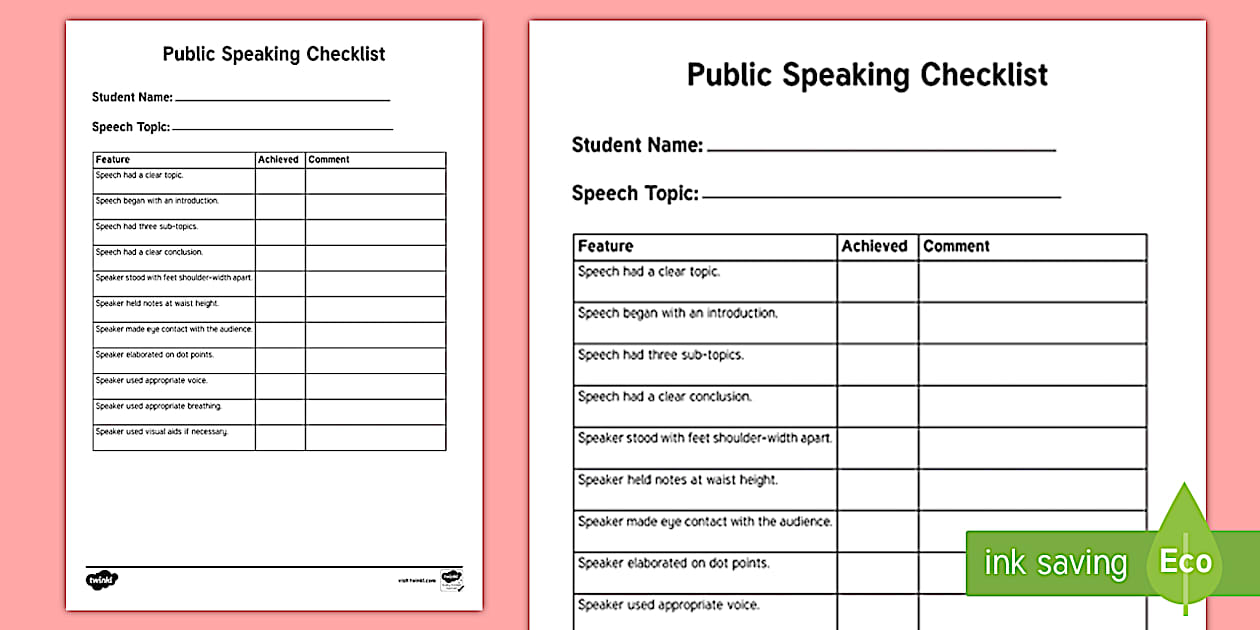 Editable Public Speaking Checklist Teacher Made Twinkl