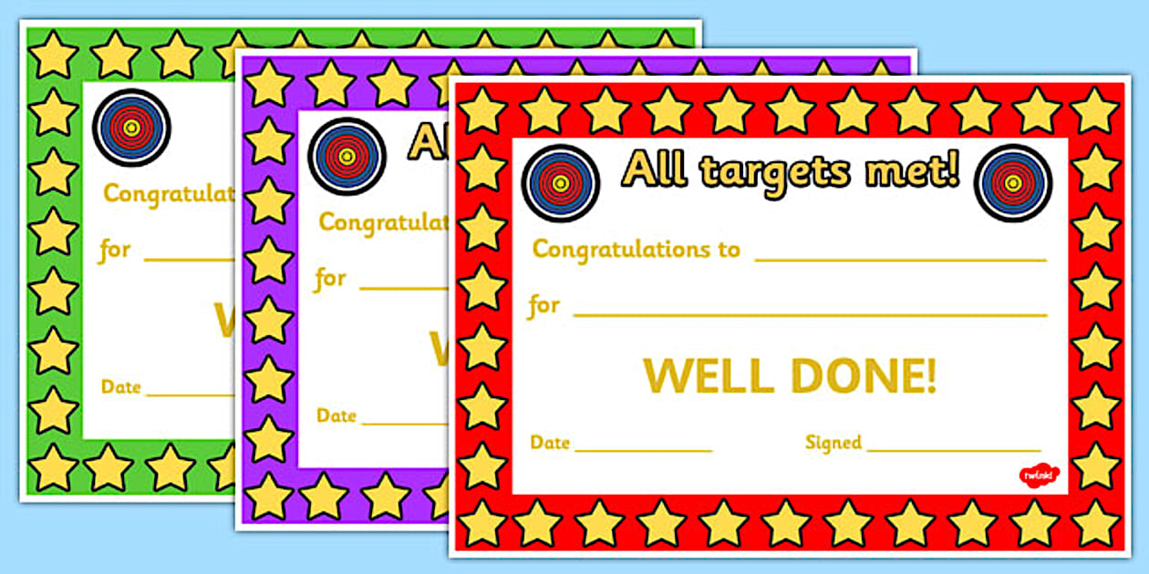 Editable Targets Met Certificates Professor Feito Twinkl