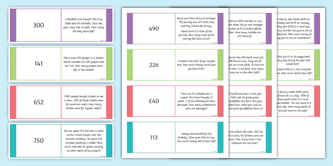 Subtraction Word Problem Loop Cards KS2 Twinkl
