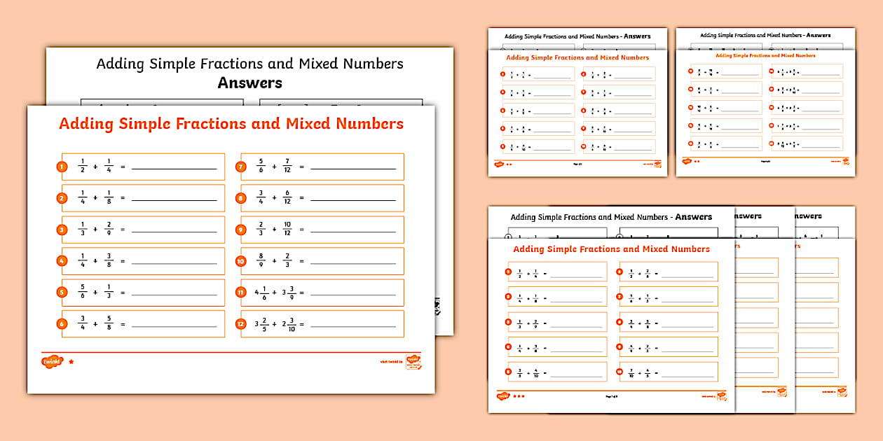 Adding Simple Fractions And Mixed Numbers Worksheet Twinkl