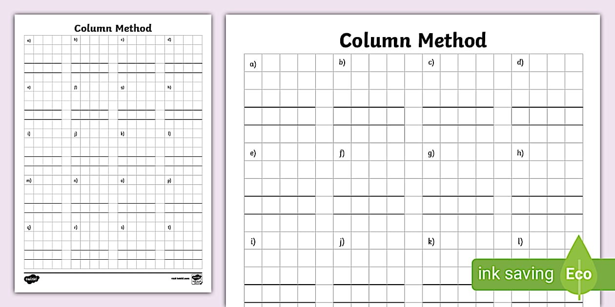Blank Column Method Worksheet Lehrer Gemacht Twinkl