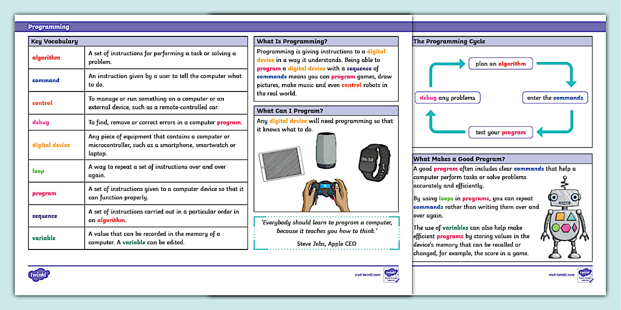 LKS2 Programming Knowledge Organiser Twinkl UK Computing
