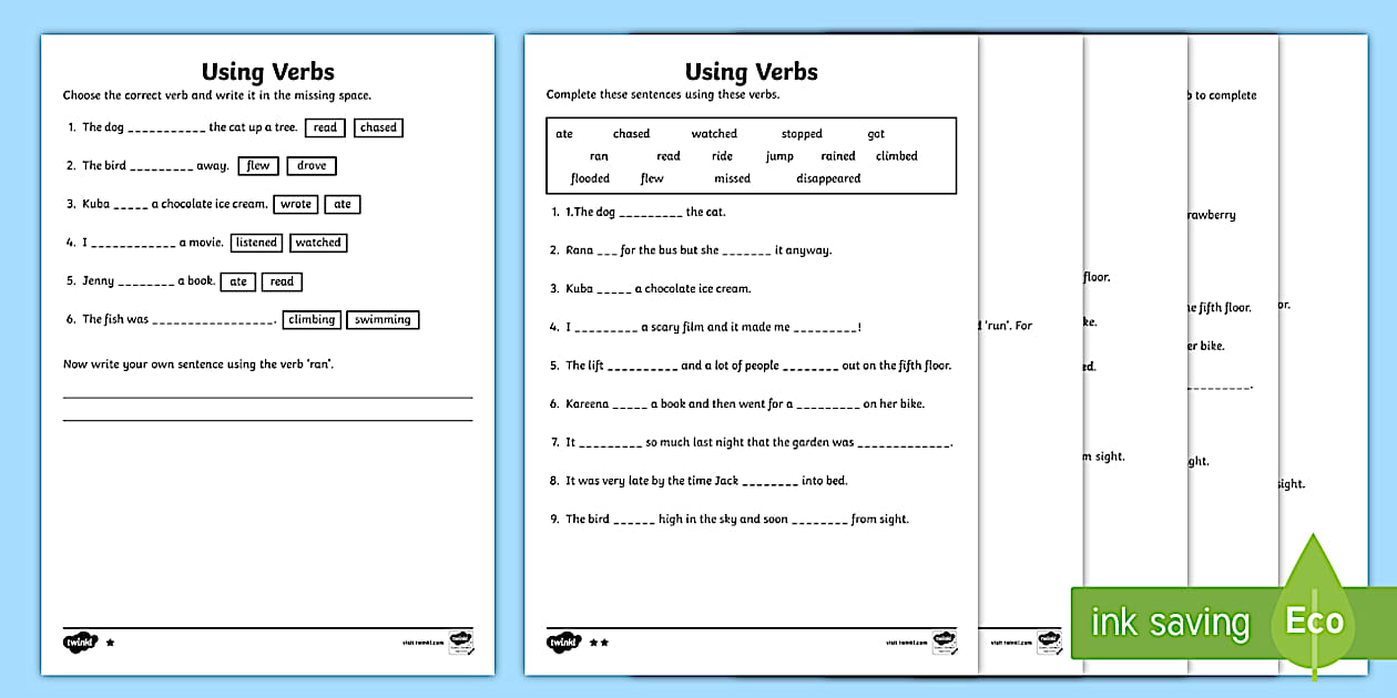Using Verbs Worksheets English L Enseignant A Fait