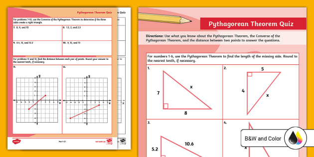 Eighth Grade Pythagorean Theorem Quiz Professor Feito