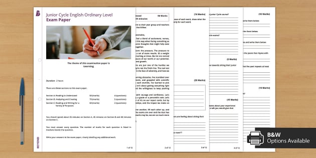 Junior Cycle English Ordinary Level Sample Paper Twinkl