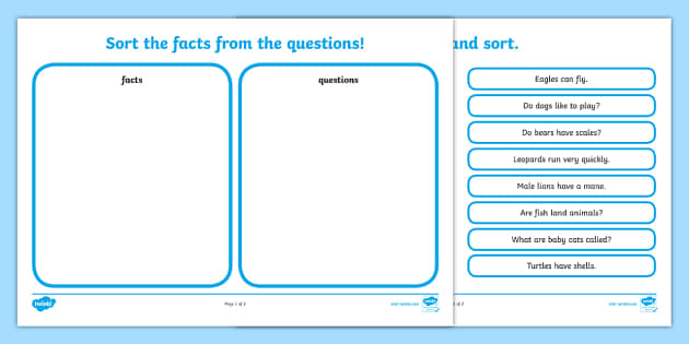Sorting Questions And Facts Activity Professor Feito