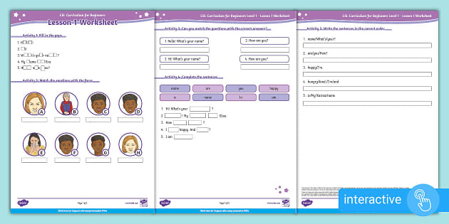 FREE ESL Curriculum Beginners Lesson 1 Interactive PDF