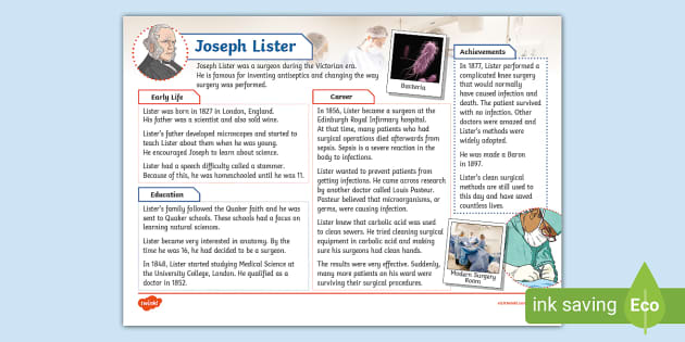 Joseph Lister Fact File KS2 Scientists And Inventors