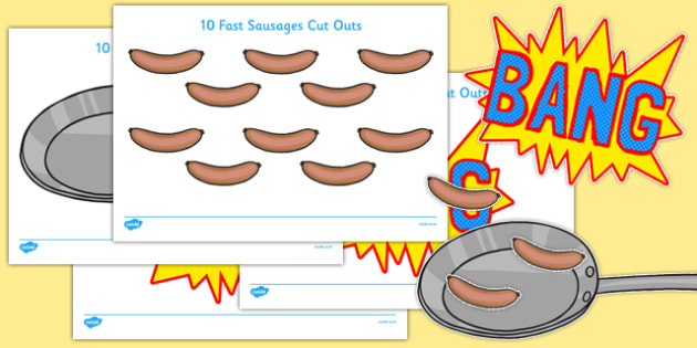 10 Fat Sausages Cut Outs - Number rhyme, subtraction, cut out