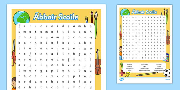 Word Search Ábhair Scoile Gaeilge - wordsearch, gaeilge, irish