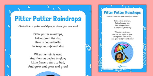 Pitter Patter Raindrops Rhyme - rainy day, song, rhyme, pitter