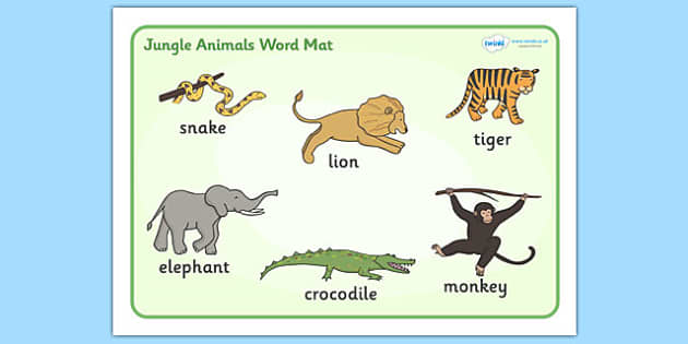 Jungle Animal Themed Word Mat - walking through the jungle