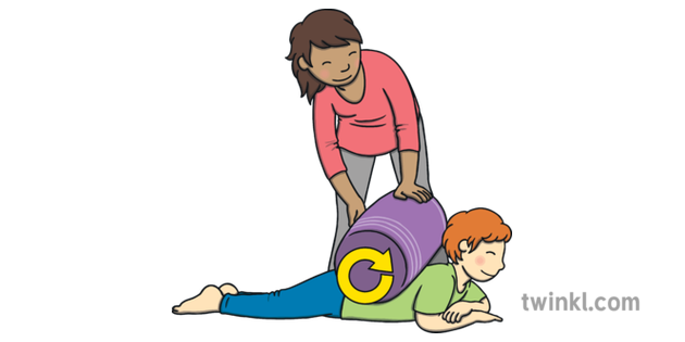 Adult Rolling Gym Ball On Childs Back Deep Pressure Relief Sensory Activity
