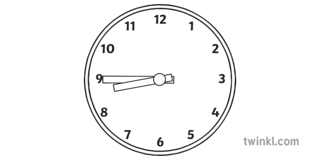 Analogue Clock Face Quarter To Nine Maths Hotspots Time KS1 Black and White