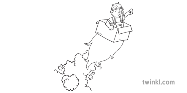 Bear In Box Rocket English PlanIt Whatever Next KS1 Black and White