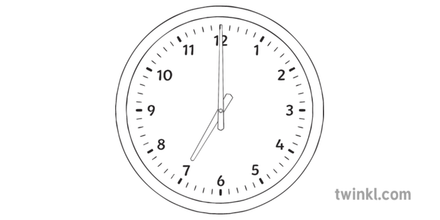 Clock 7am Black and White Illustration - Twinkl