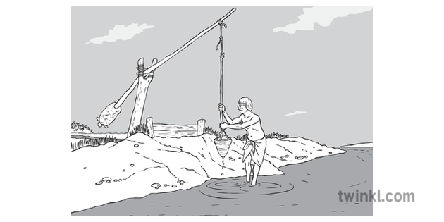 Egyptian Shaduf Black and White 2 Illustration - Twinkl