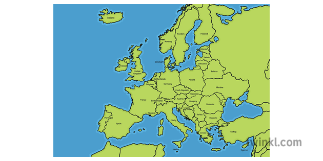 Extended Map of Europe World Countries ROI KS1 Illustration - Twinkl