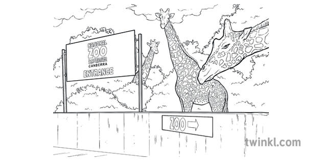 National Zoo and Aquarium Colouring Page BW Australia Animals Canberra KS2