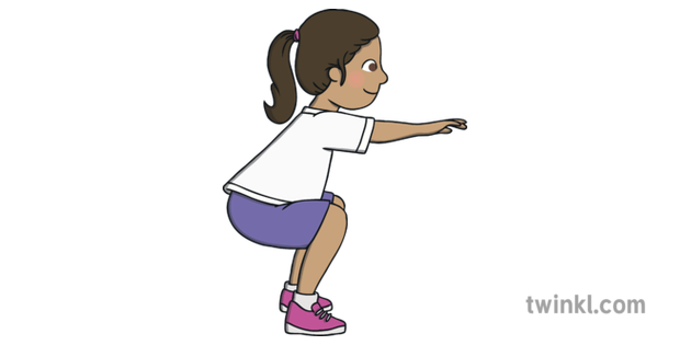 Squat Girl Exercising Twinkl Move PE KS1 Daily Move Fit Kids HIIT