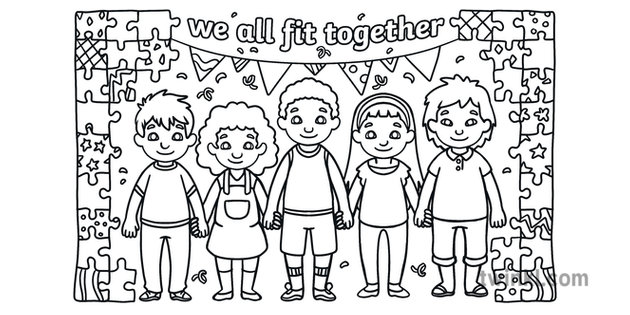 We All Fit Together Collaborative Colouring People Diversity Children