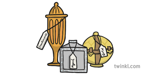 Gifts Gold Frankincense and Myrrh Illustration - Twinkl