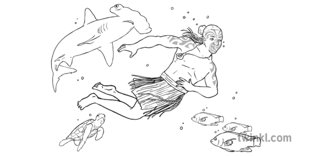 Tangaroa Black and White Illustration - Twinkl