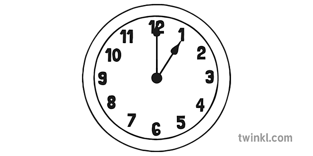 1 Oclock Black and White Illustration - Twinkl