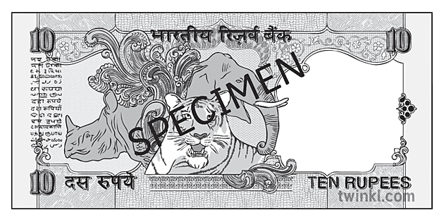 10 rupee catatan kembali india uang mata uang ks2 ks3 ks4 bw rgb ...