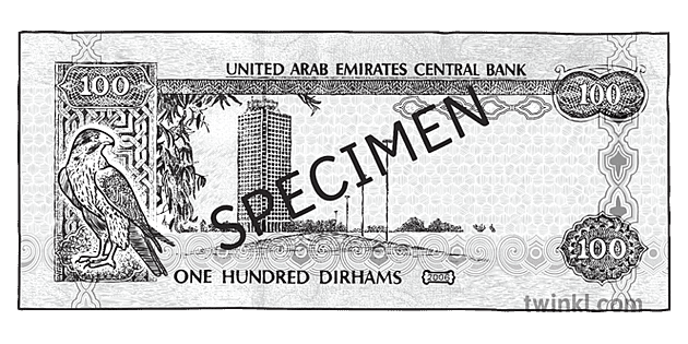 100 aed note black and white - Twinkl